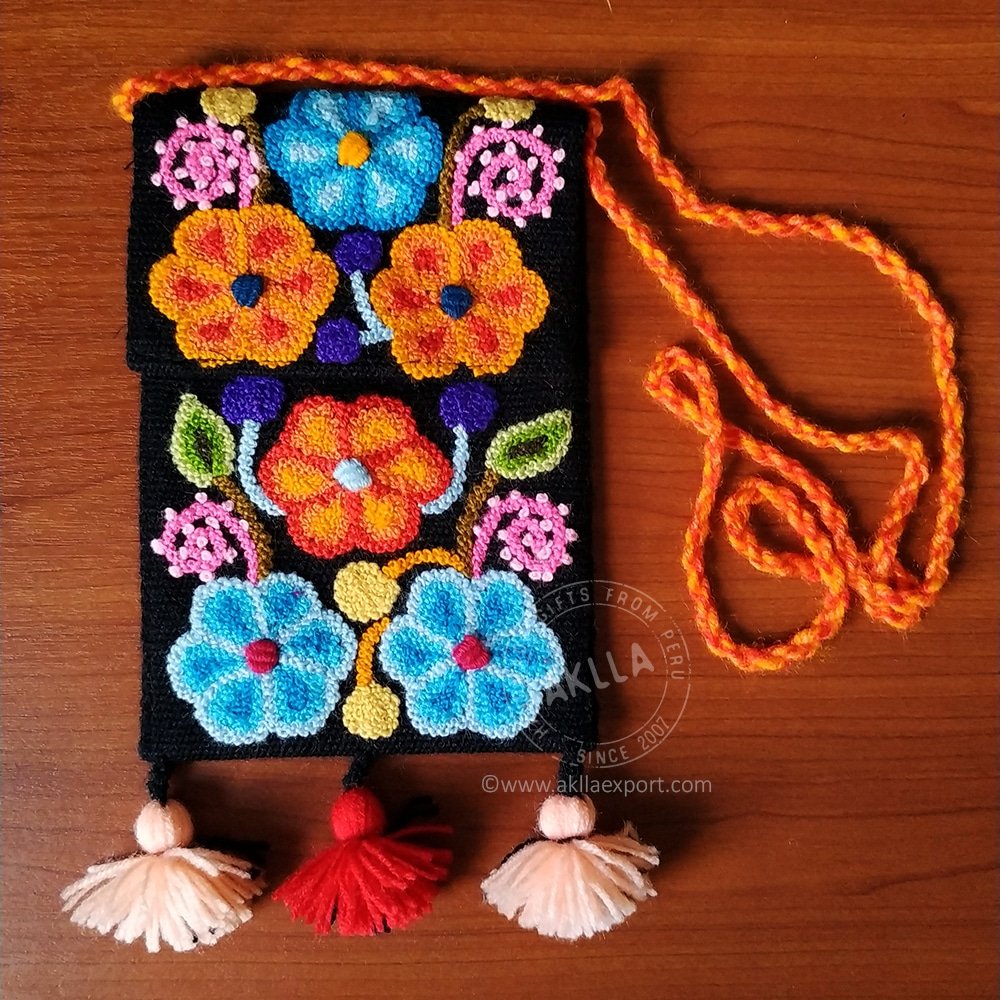 Hand-Embroidered Cell Phone Holder with Flower Design | AKLLA EXPORT